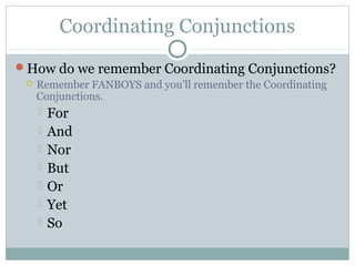 Coordinating conjunctions | PPT