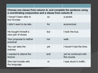 Coordinating conjunctions pre ac | PPTX