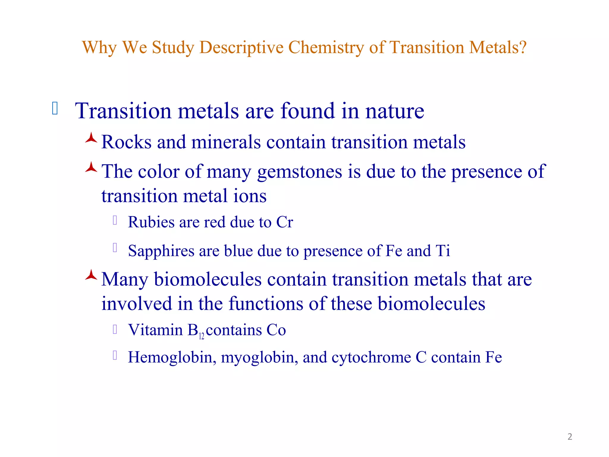 Coordination chemistry/Descriptive Chemistry /Transition Metals | PPT