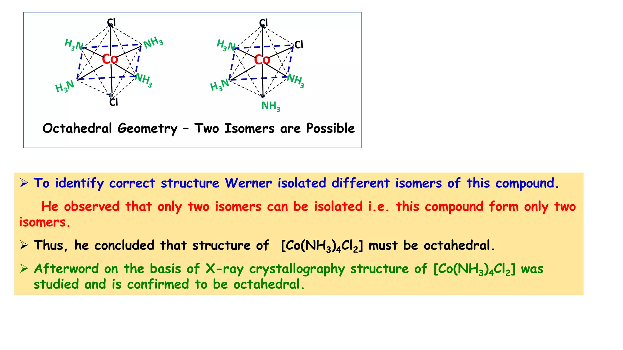 Coordination chemistry 1 werners work and werner's theory | PPTX
