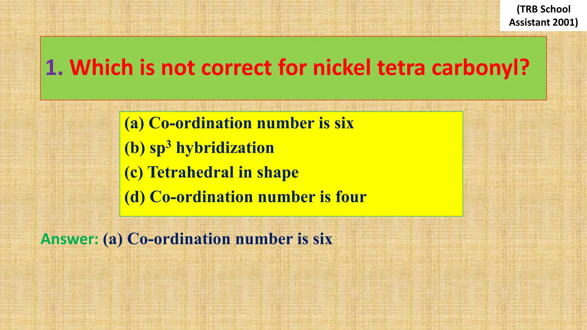 TRB Questions & Answers Coordination Compounds | PPTX