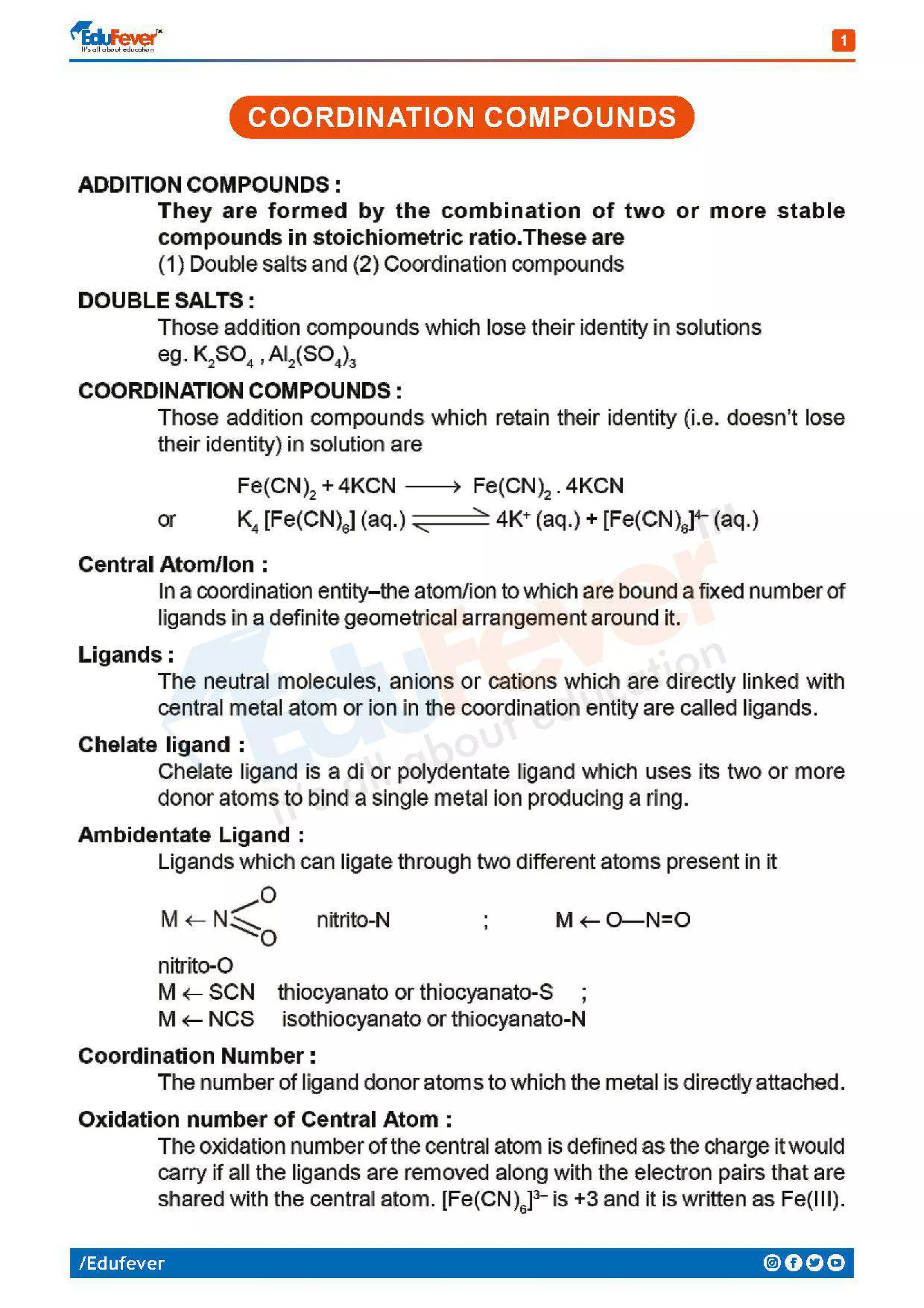 Coordination Compounds - Chemistry Revision Notes | PDF
