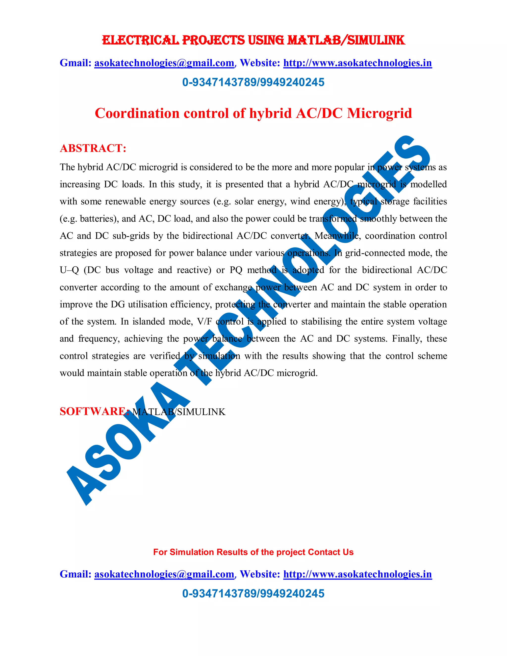 Coordination Control Of Hybrid Ac Dc Microgrid Pdf