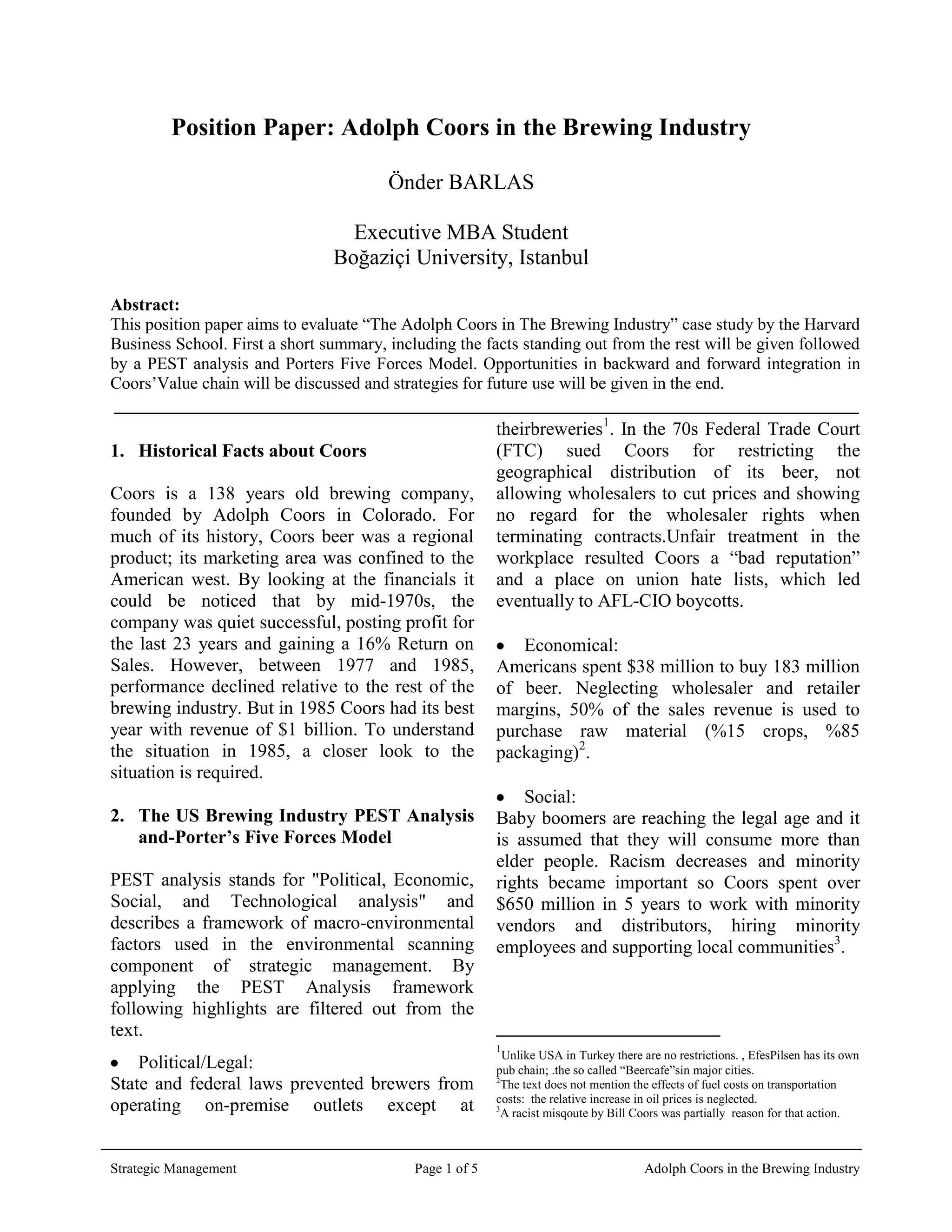 Coors Postion Paper | DOCX