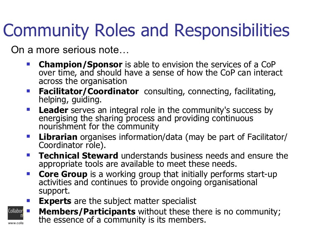 Community Roles and Responsibilities Champion/Sponsor