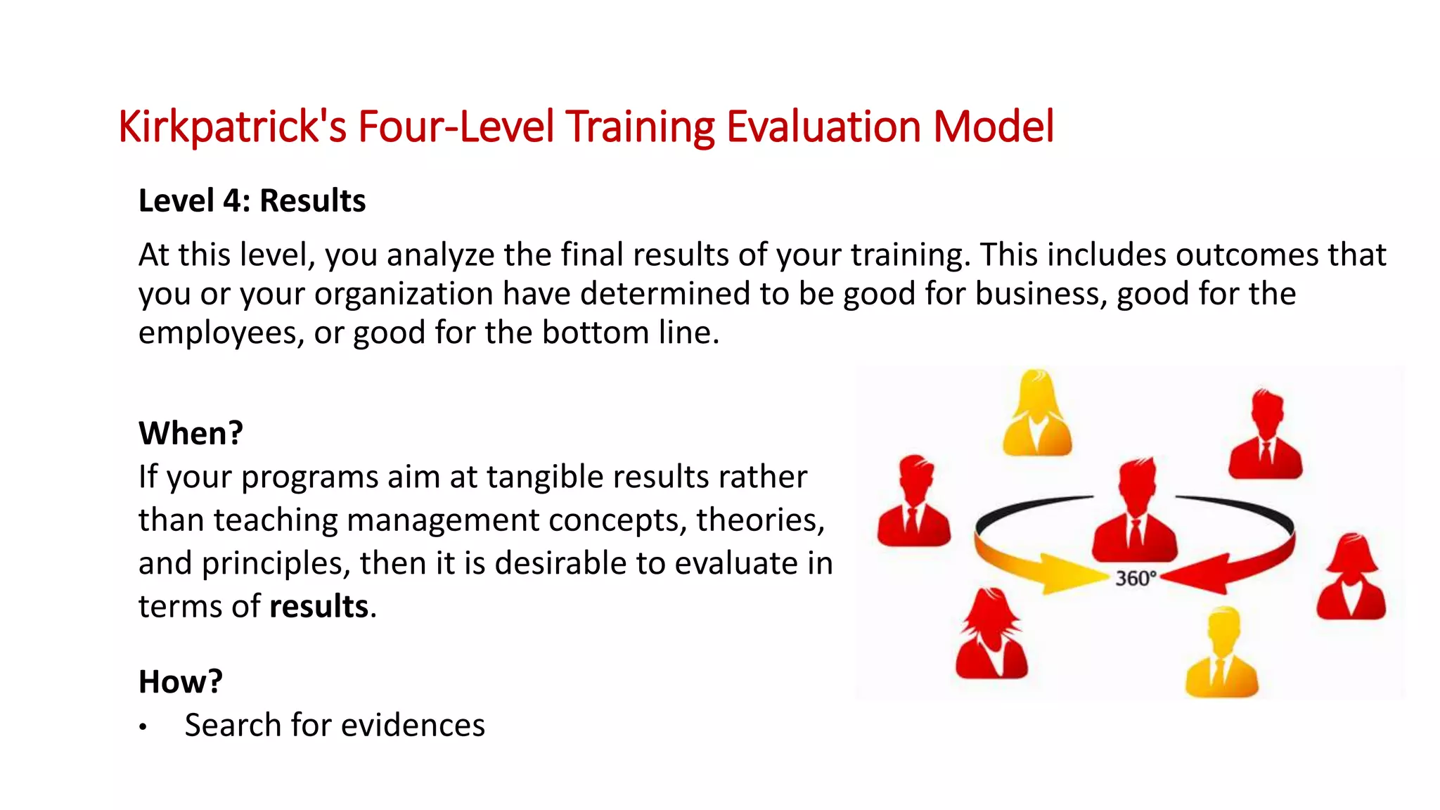 Kirkpatrick's Four-Level Training Evaluation Model | PPTX | Business Administration | Business