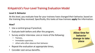 Kirkpatrick's Four-Level Training Evaluation Model | PPTX | Business Administration | Business
