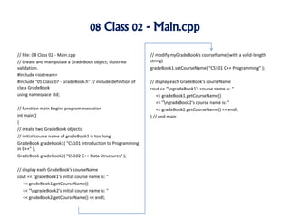 Intro To C++ - Class 08 - Separate Files & Set Functions | PPTX