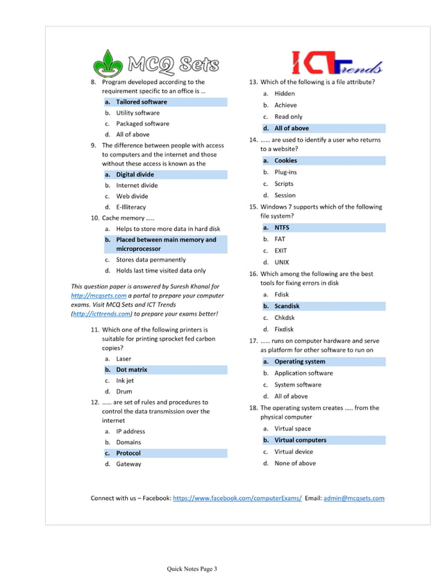 Solved Question Paper of PSC Computer Operator 2016 | PDF