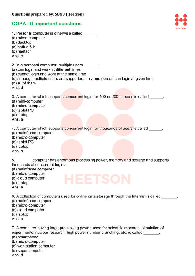 Bharat Skills COPA Question Bank with Answers | PDF
