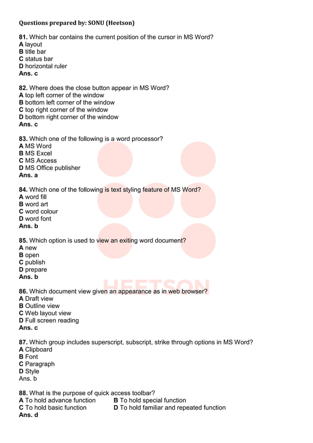 Bharat Skills COPA Question Bank with Answers | PDF