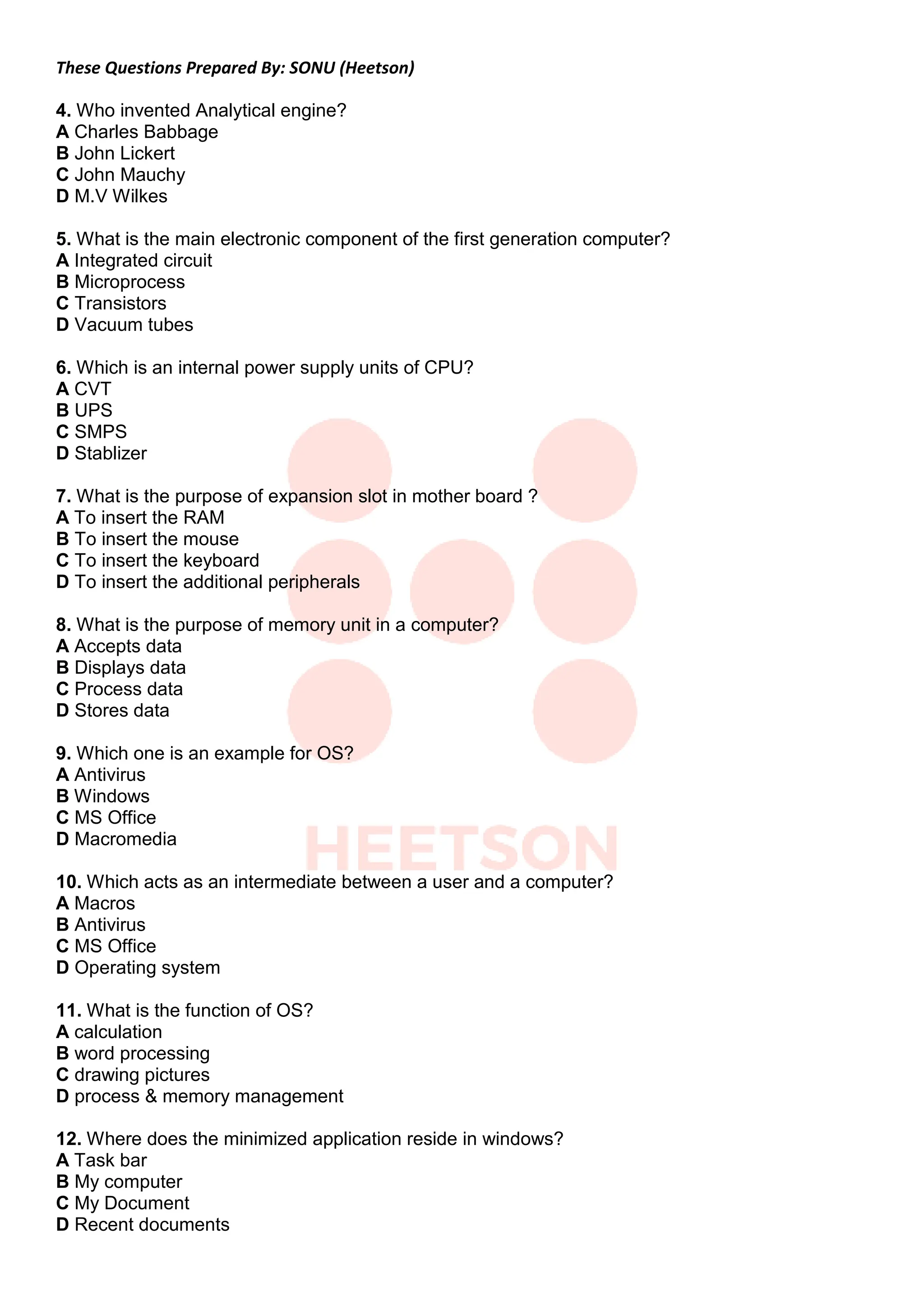 COPA Theory Question Chapter 1 Computer MCQ | PDF