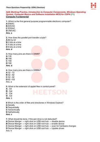 COPA Theory Question Chapter 1 Computer MCQ | PDF