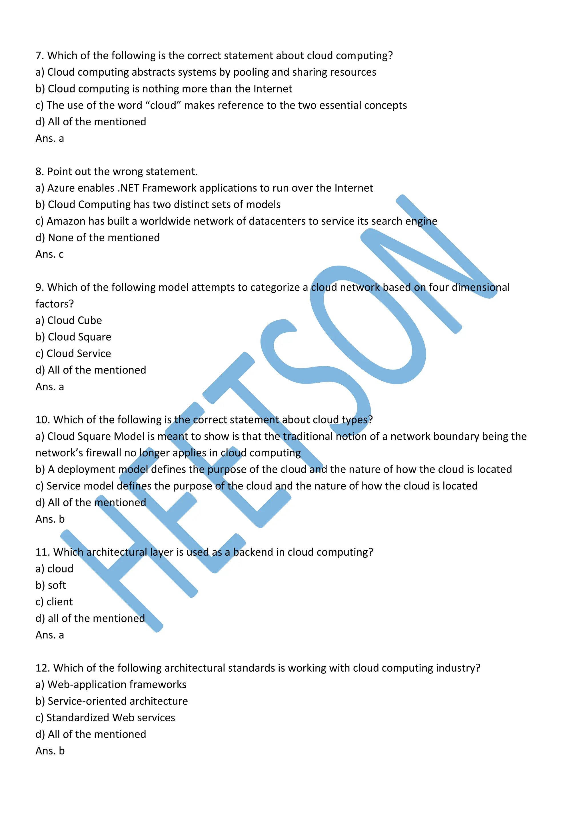 ITI COPA Cloud Computing MCQ Questions and Answers | PDF
