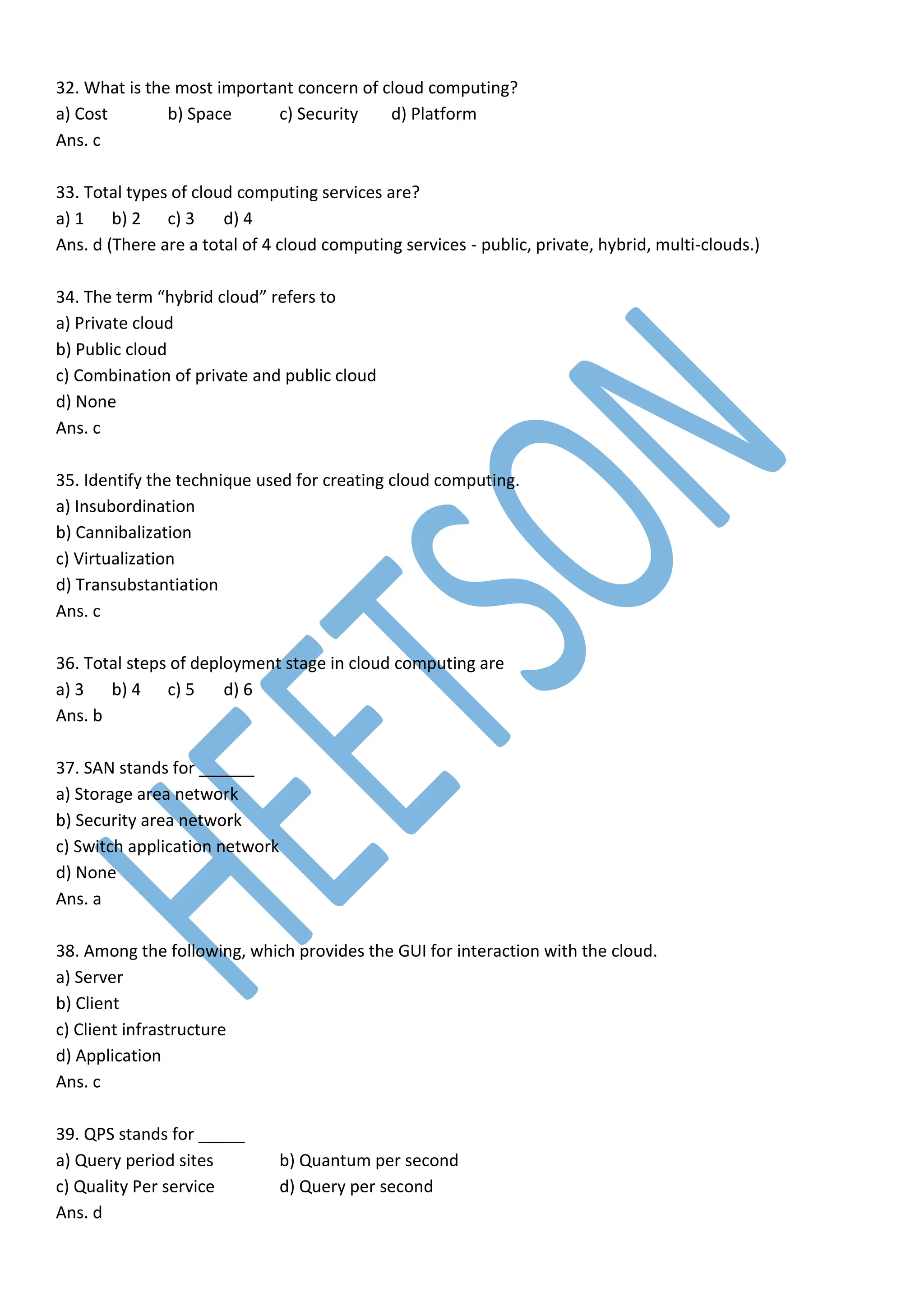 ITI COPA Cloud Computing MCQ Questions and Answers | PDF