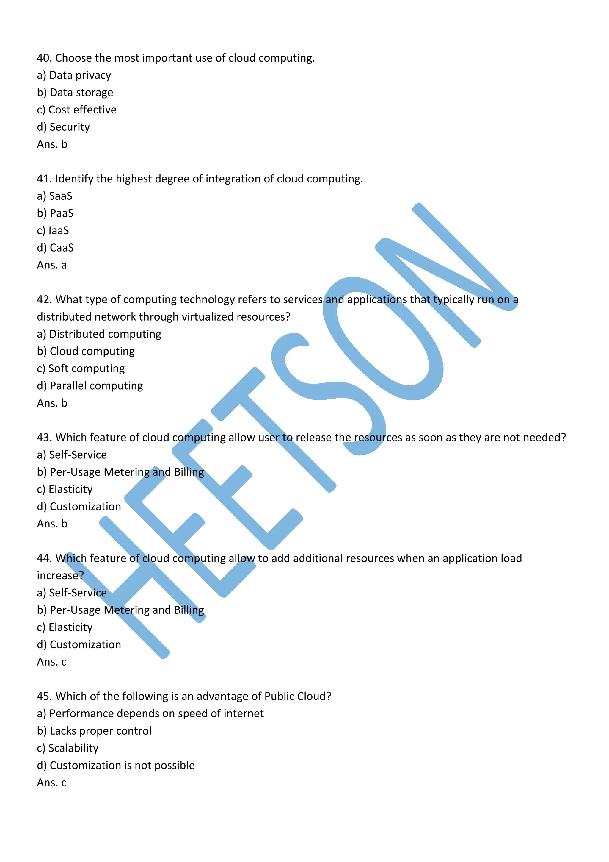 ITI COPA Cloud Computing MCQ Questions and Answers | PDF