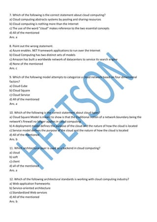 ITI COPA Cloud Computing MCQ Questions and Answers | PDF
