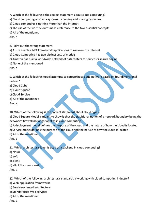 ITI COPA Cloud Computing MCQ Questions and Answers | PDF