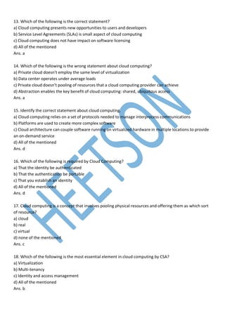 ITI COPA Cloud Computing MCQ Questions and Answers | PDF