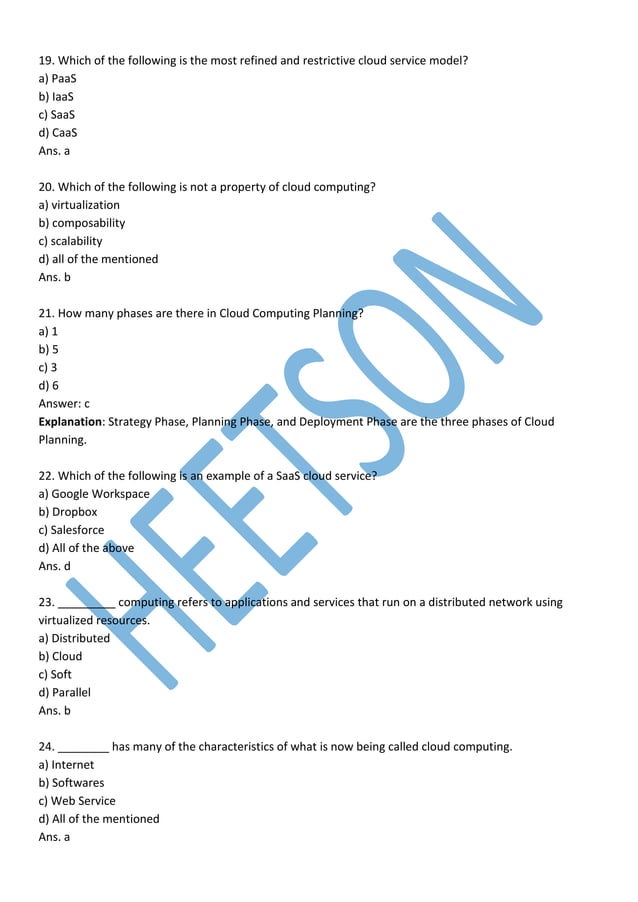 ITI COPA Cloud Computing MCQ Questions and Answers | PDF