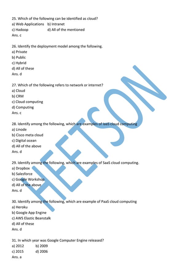 ITI COPA Cloud Computing MCQ Questions and Answers | PDF