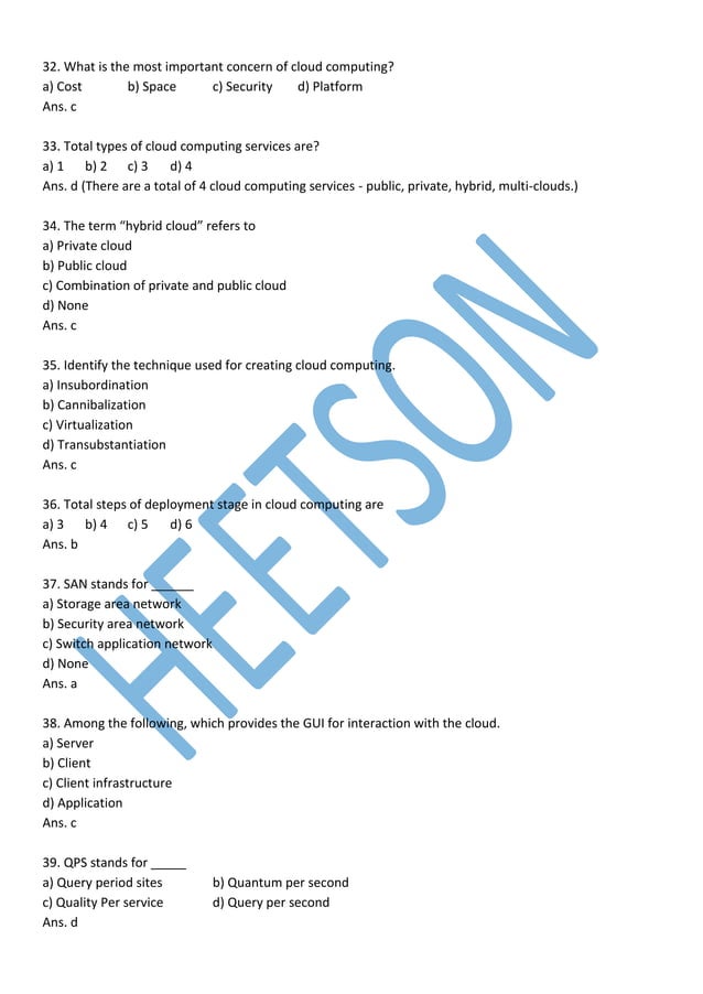 ITI COPA Cloud Computing MCQ Questions and Answers | PDF
