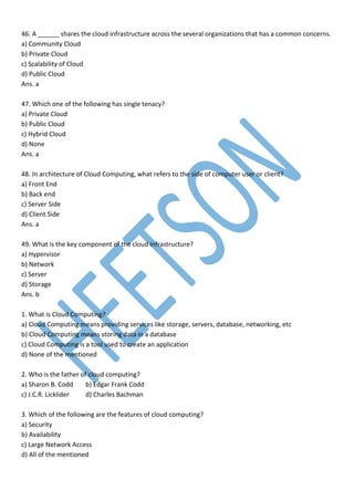 ITI COPA Cloud Computing MCQ Questions and Answers | PDF