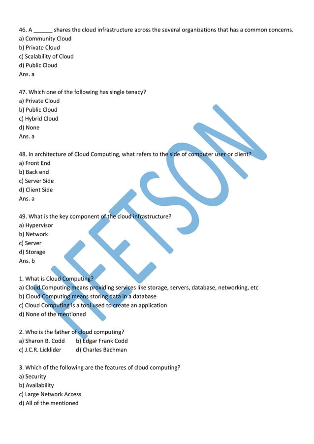 ITI COPA Cloud Computing MCQ Questions and Answers | PDF