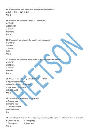 ITI COPA Database Concepts MCQ PDF New Chapter | PDF