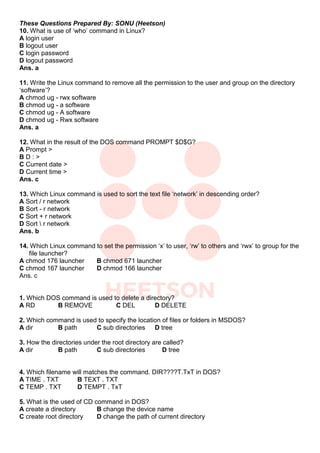 ITI COPA MS Dos and Linux OS MCQ in Hindi | PDF