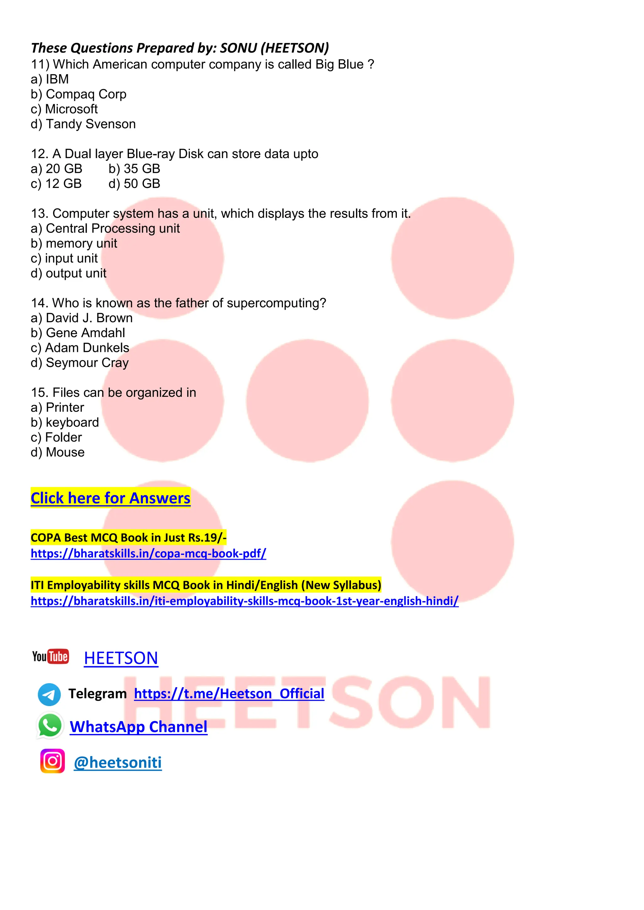 COPA IT and ITES MCQ Questions and Answers | PDF