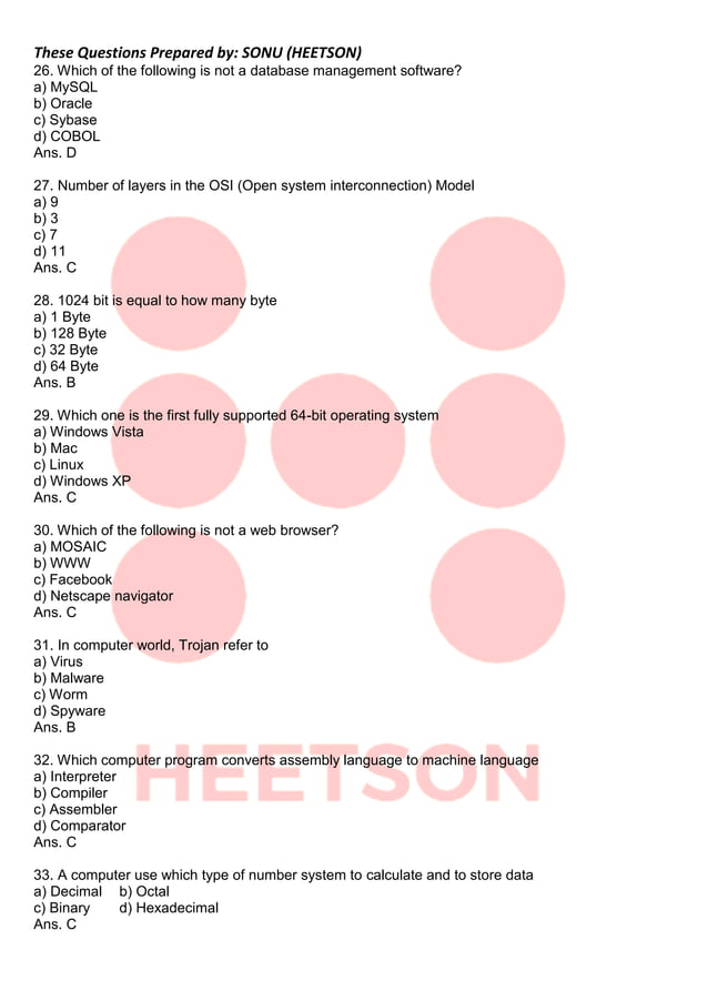 COPA IT and ITES MCQ Questions and Answers | PDF