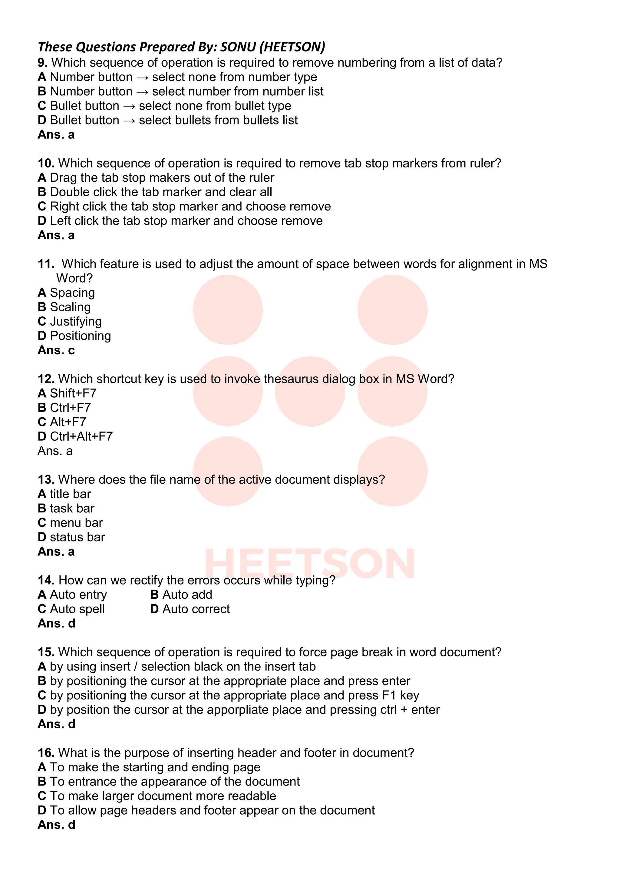 Copa Iti Ms Word Mcq Most Important Questions Pdf