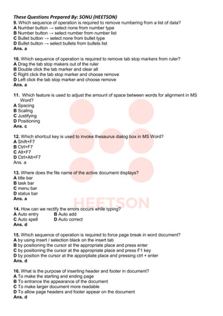 COPA ITI MS Word MCQ Most Important Questions | PDF