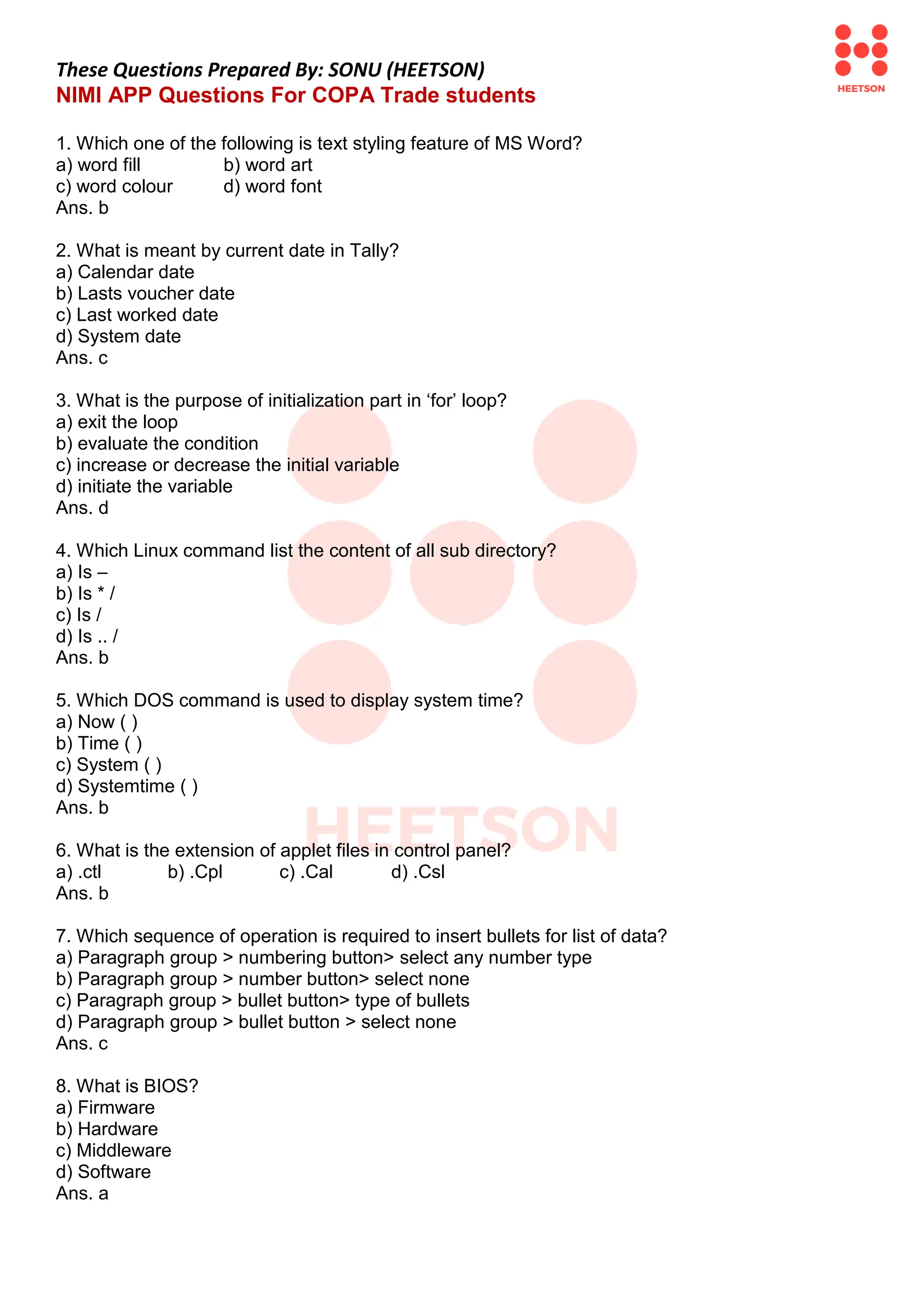 NIMI COPA Question Bank Mock Test App MCQ | PDF