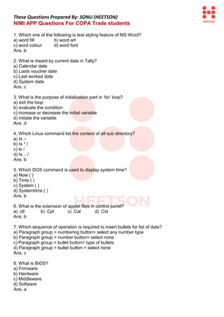 NIMI COPA Question Bank Mock Test App MCQ | PDF
