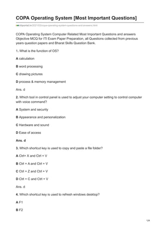 COPA Operating System Most Important Questions | PDF