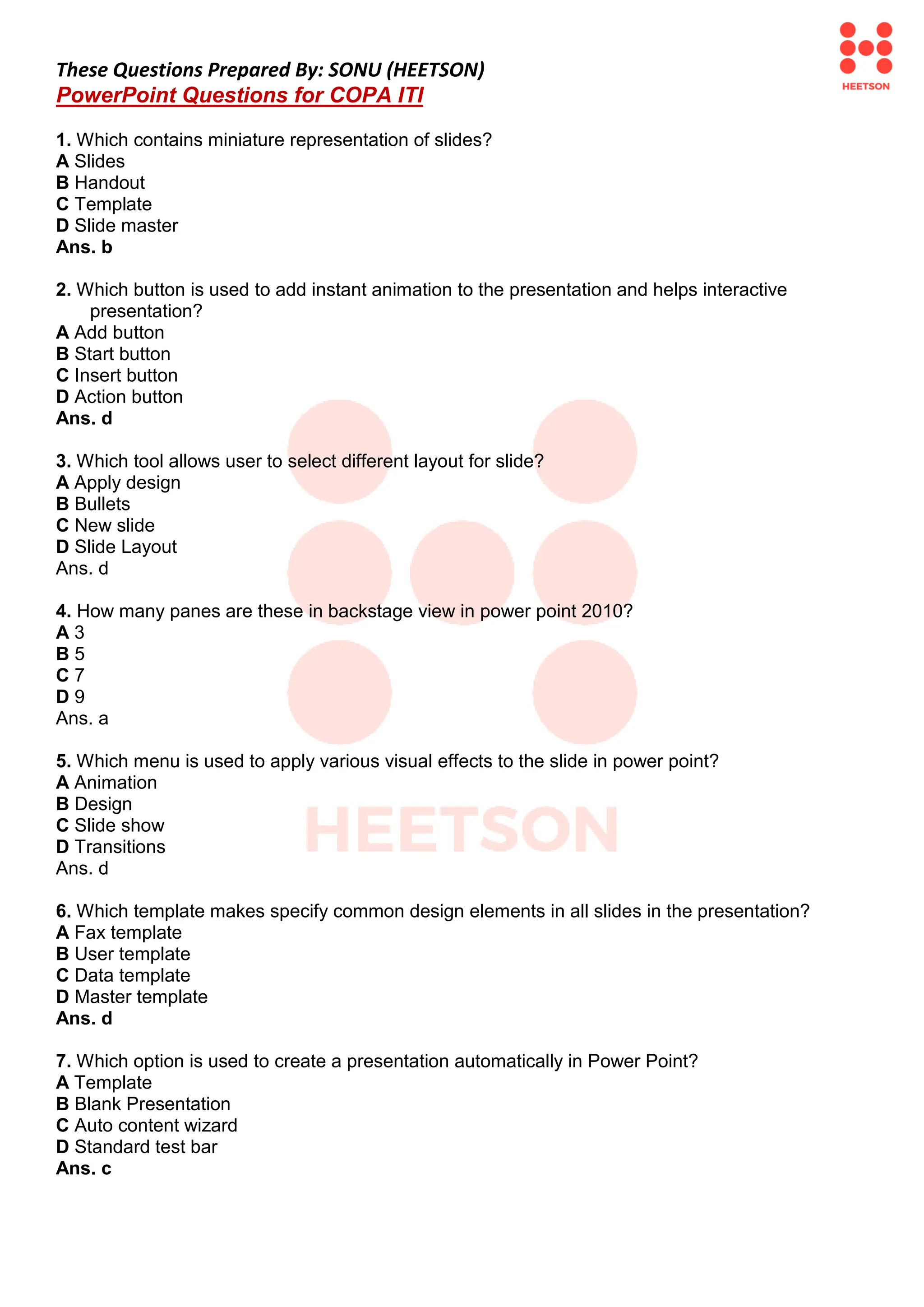 COPA Trade PPT PowerPoint Most Important MCQ | PDF