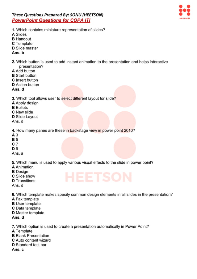 COPA Trade PPT PowerPoint Most Important MCQ | PDF