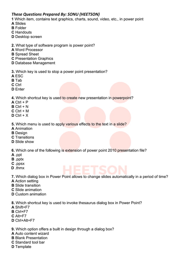 COPA Trade PPT PowerPoint Most Important MCQ | PDF