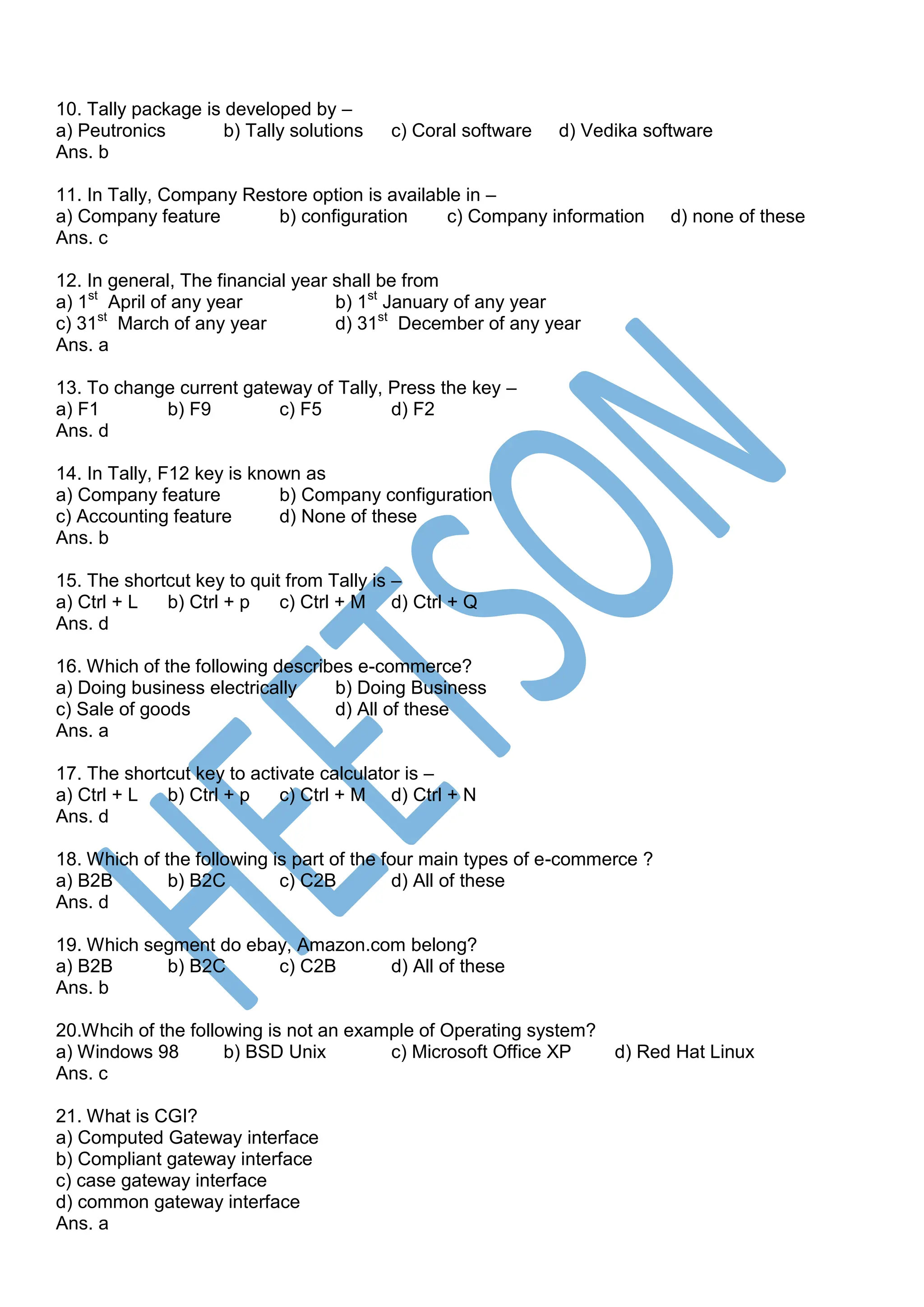 COPA Practice Set (Previous Year Question Paper) | PDF