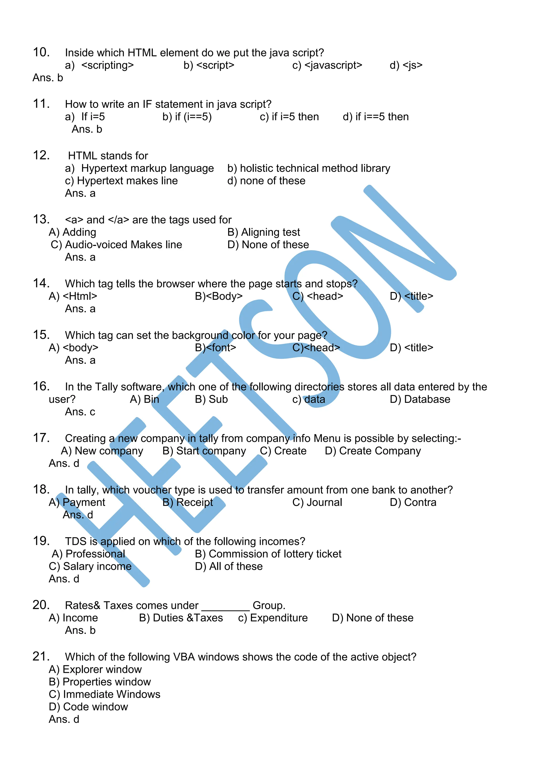 COPA Practice Set (Previous Year Question Paper) | PDF