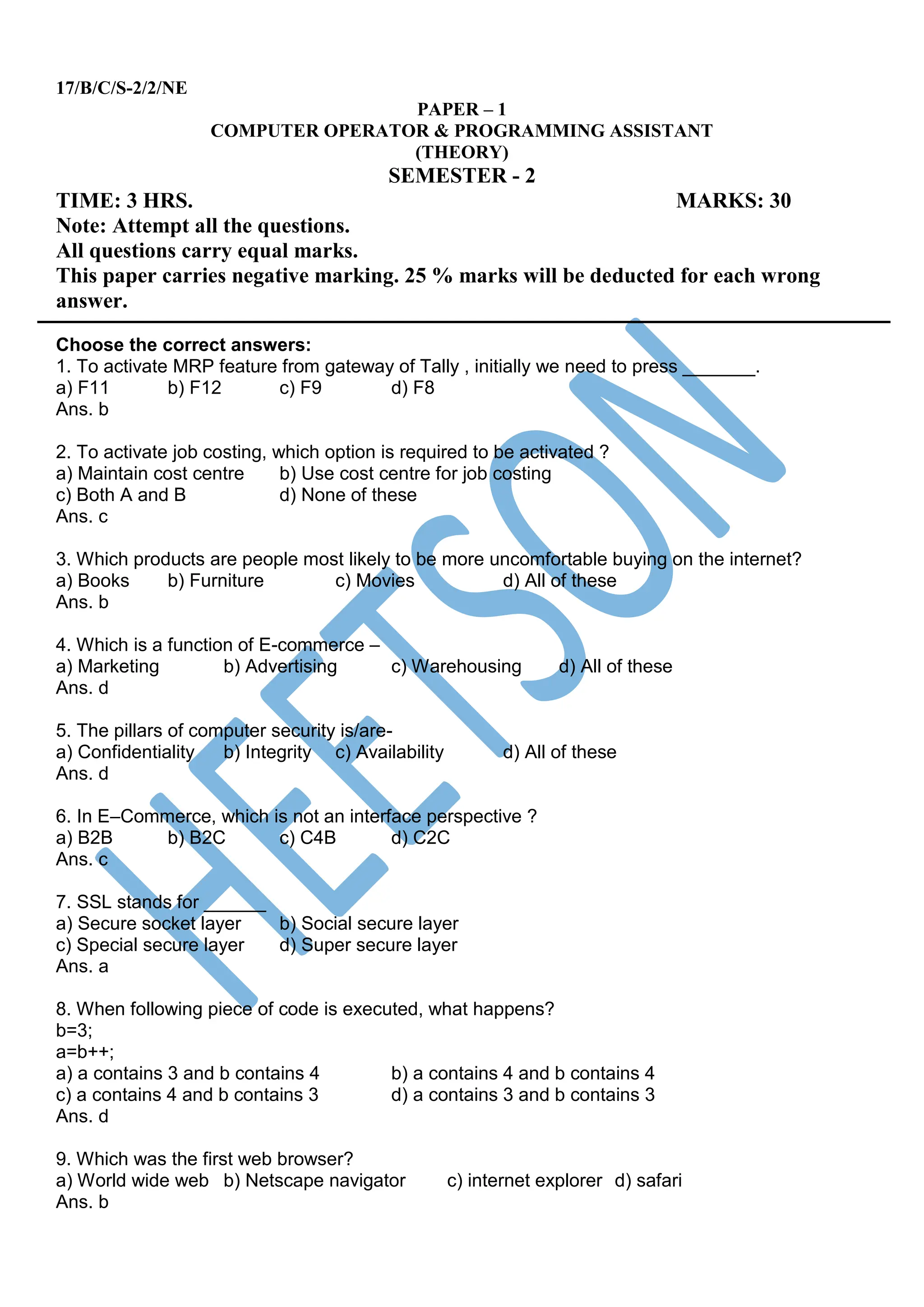 COPA Practice Set (Previous Year Question Paper) | PDF