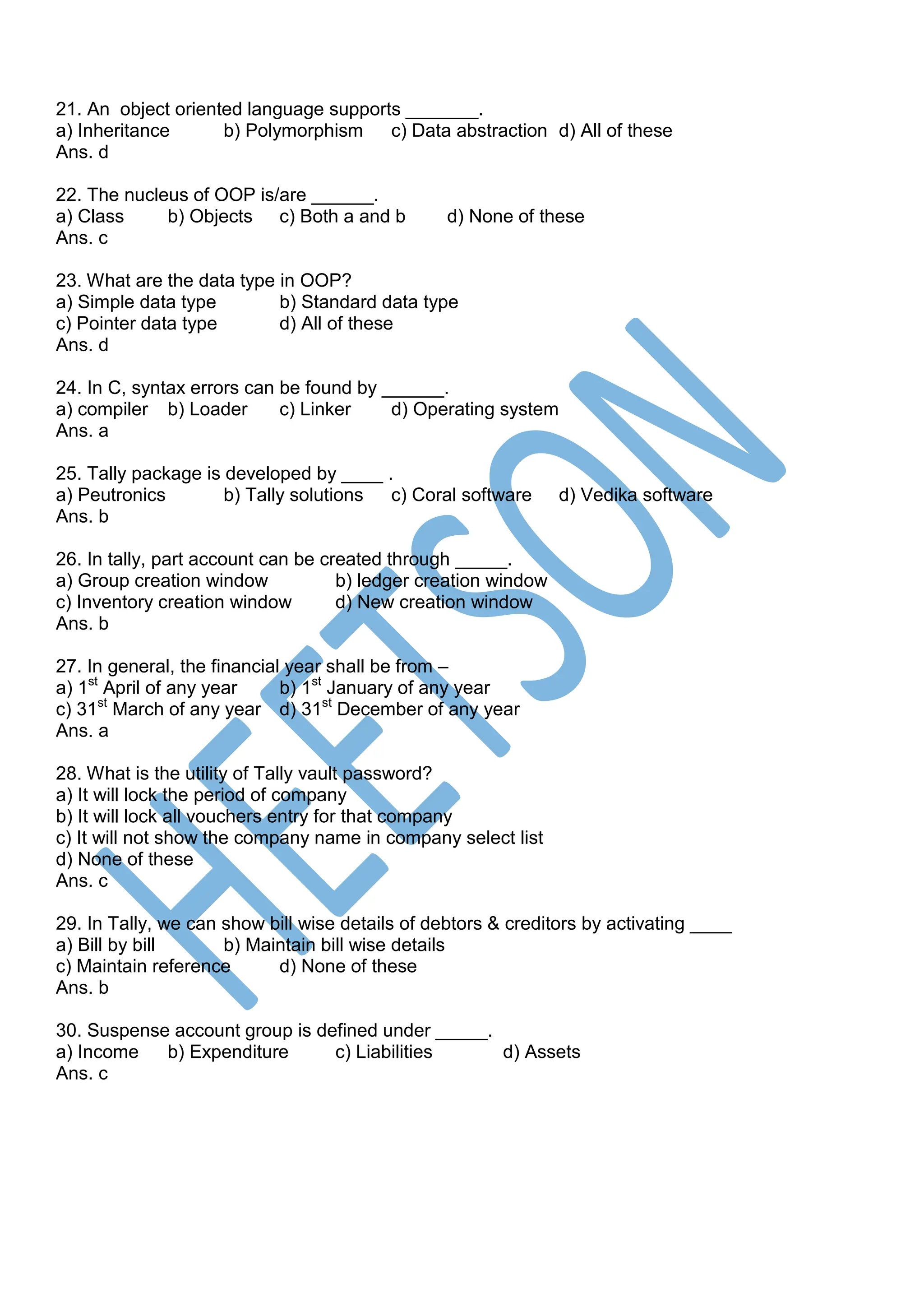 COPA Practice Set (Previous Year Question Paper) | PDF