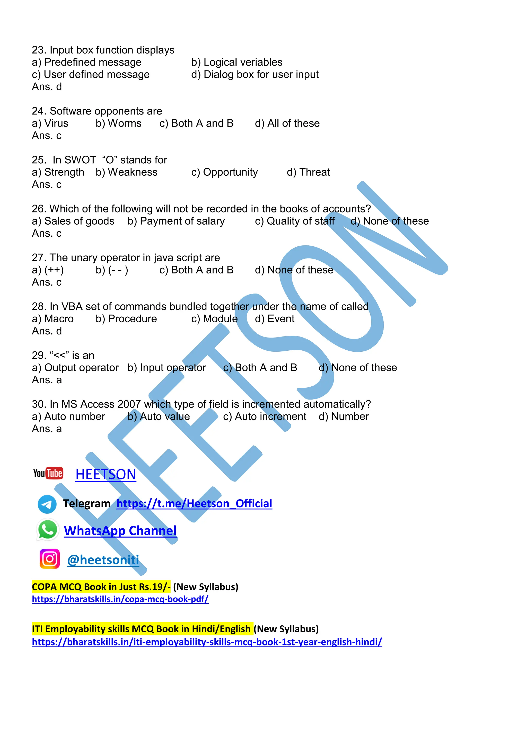 COPA Practice Set (Previous Year Question Paper) | PDF