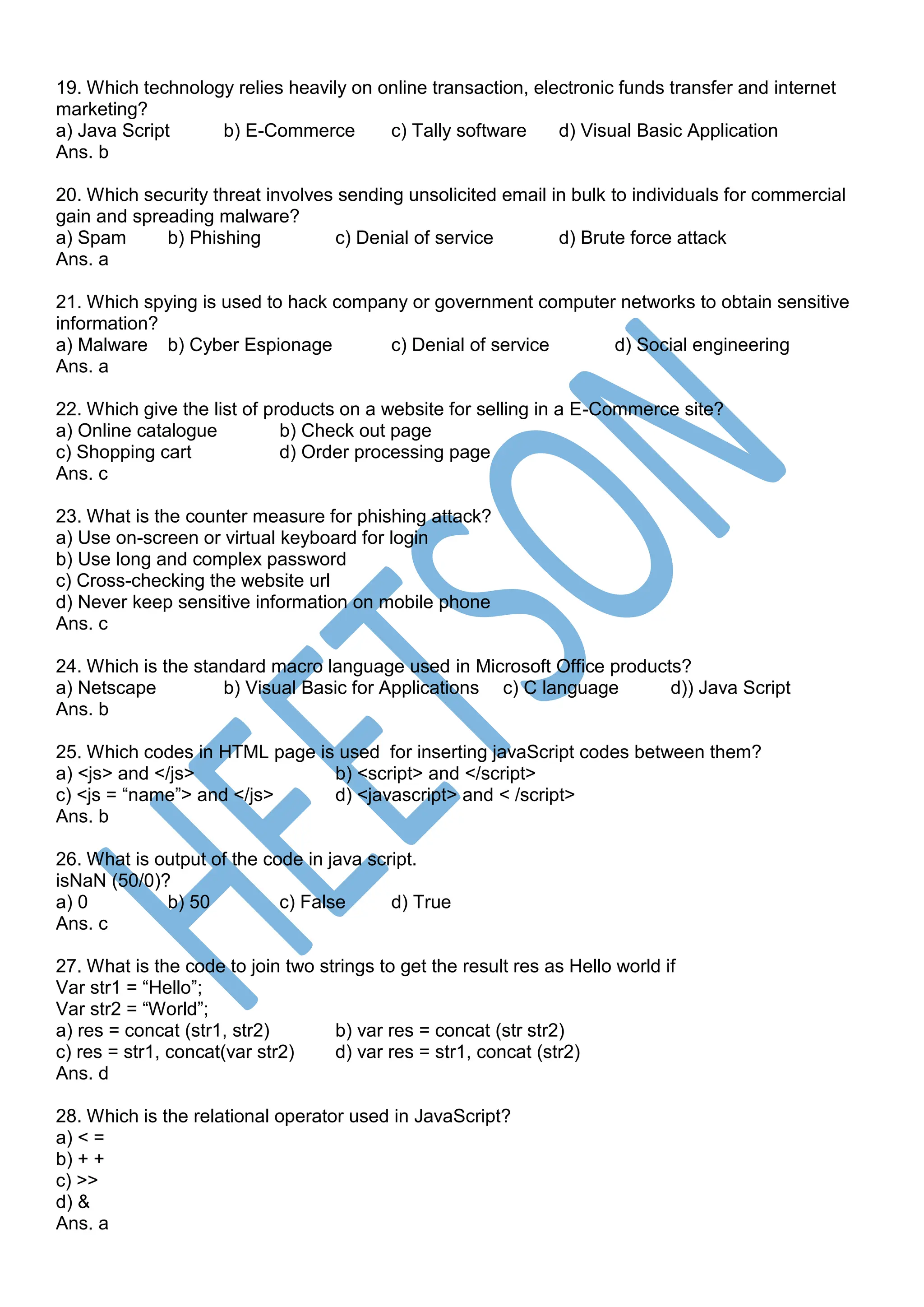 COPA Practice Set (Previous Year Question Paper) | PDF