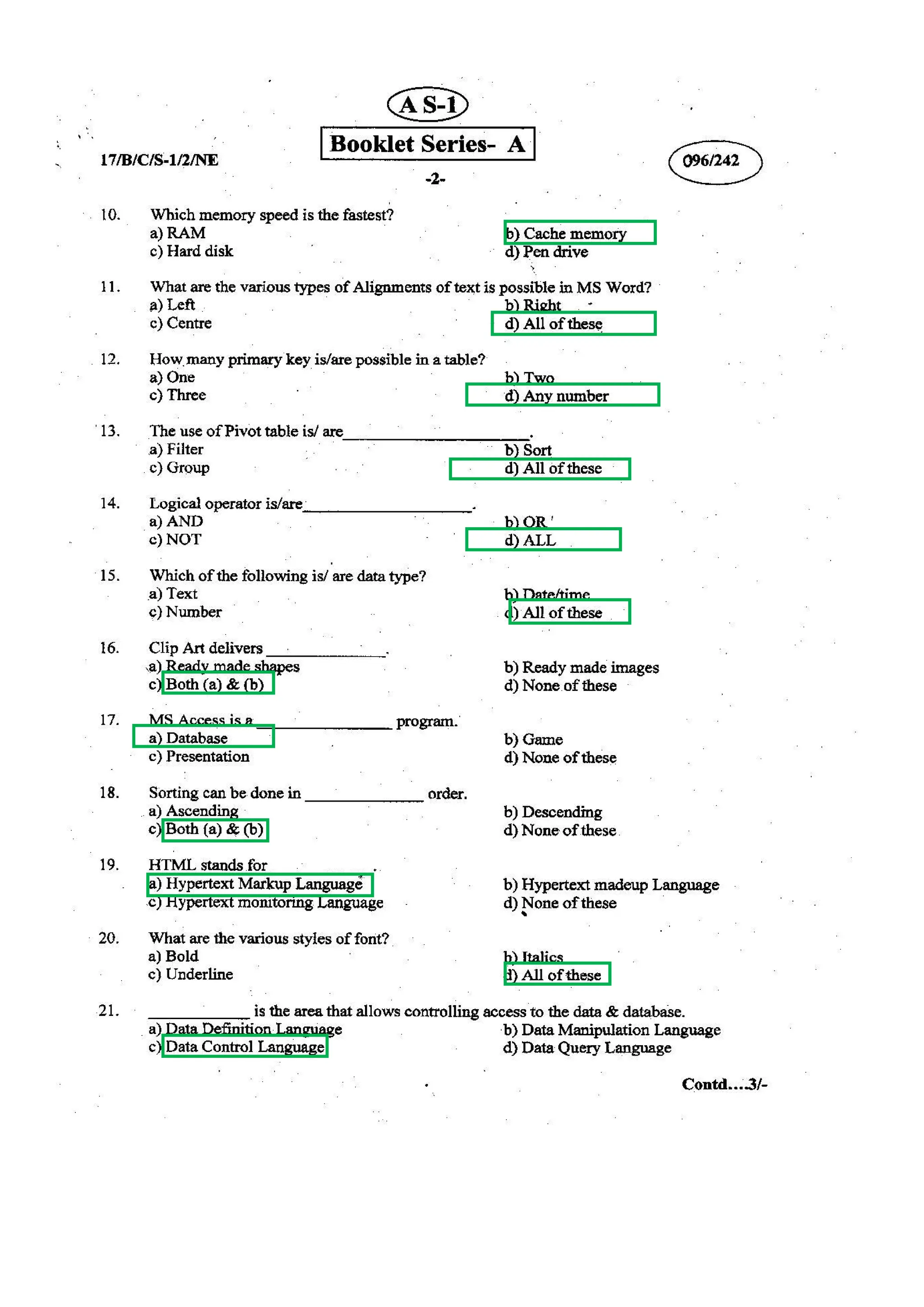 COPA Practice Set (Previous Year Question Paper) | PDF