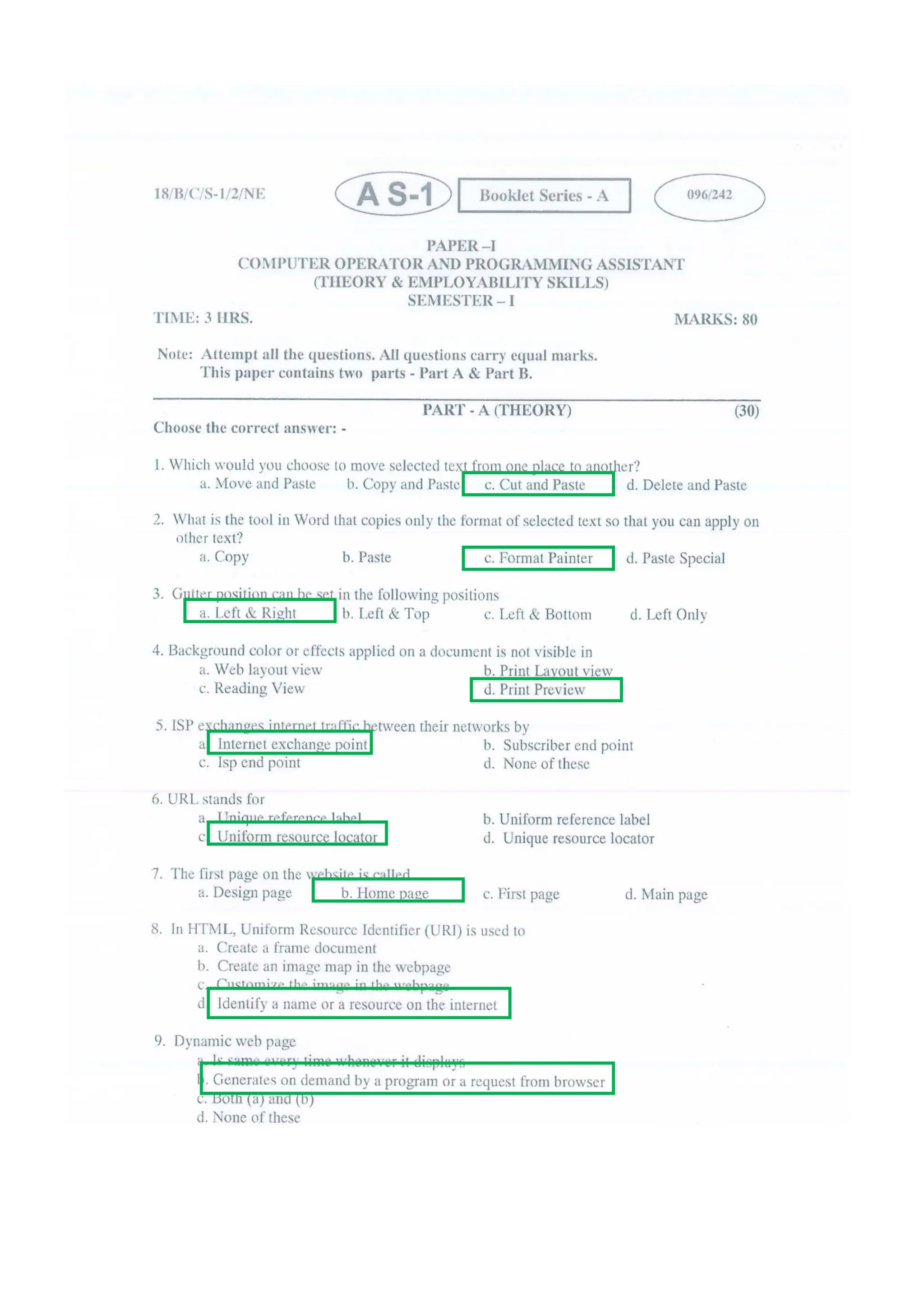 COPA Practice Set (Previous Year Question Paper) | PDF
