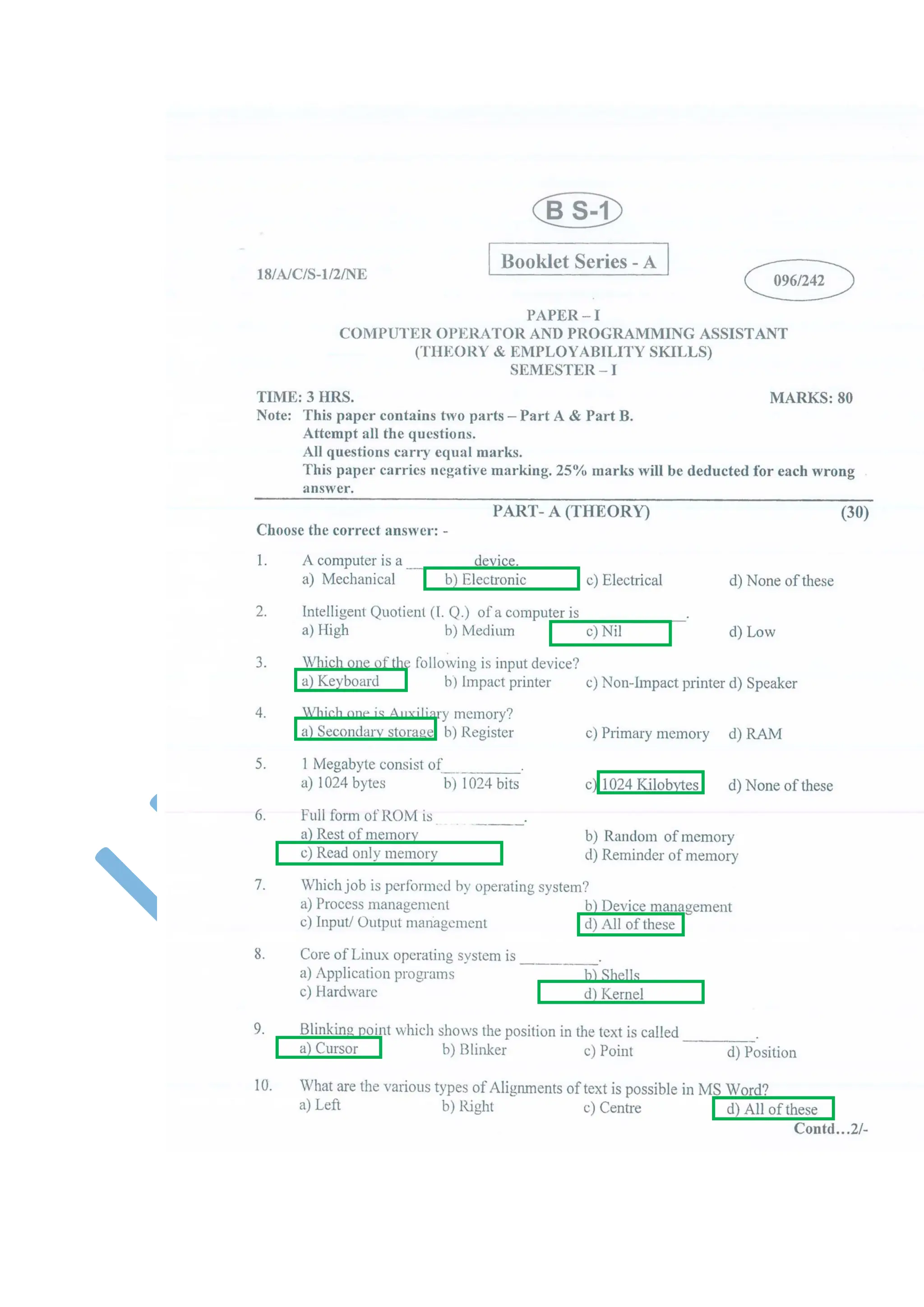 COPA Practice Set (Previous Year Question Paper) | PDF