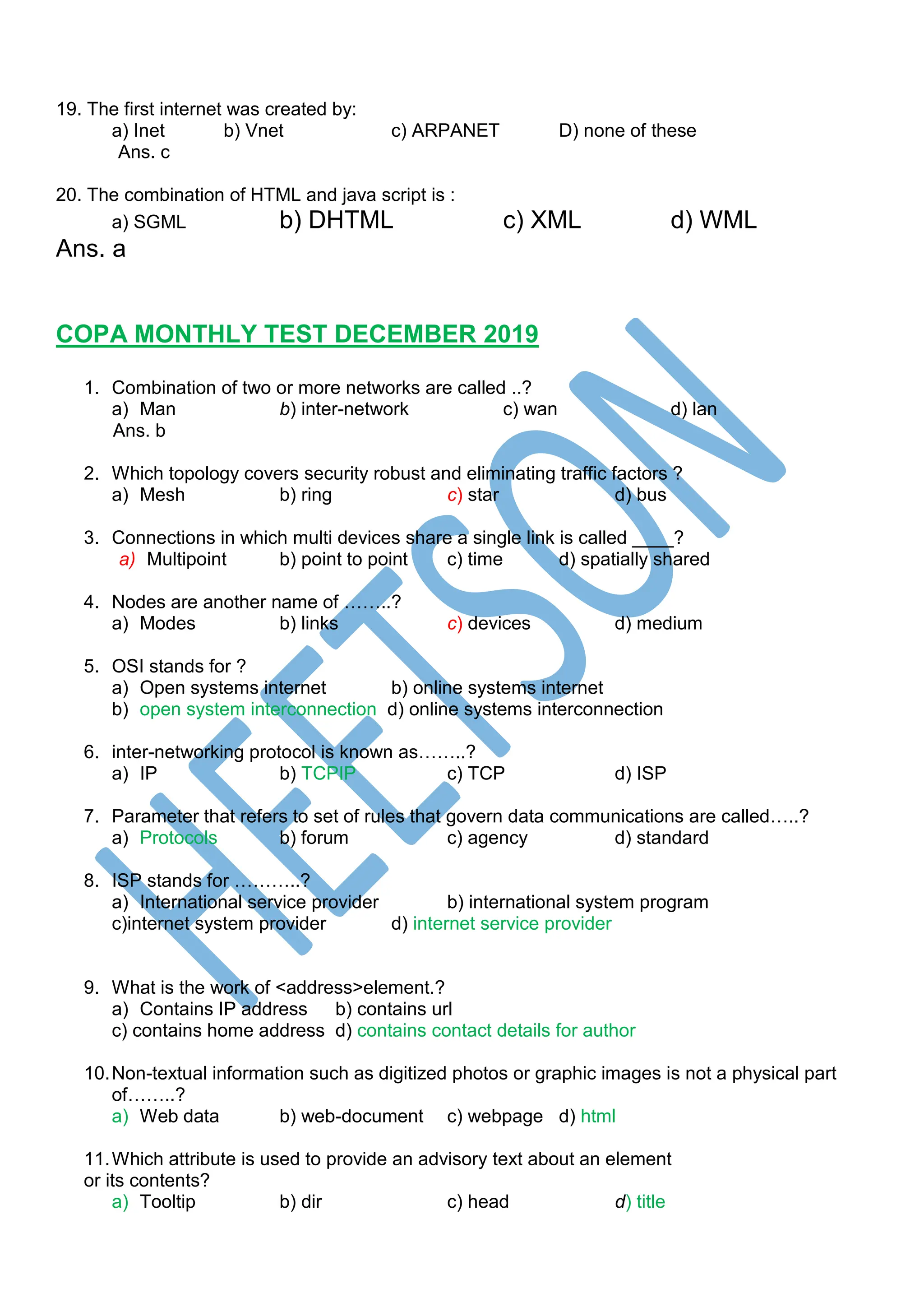 COPA Practice Set (Previous Year Question Paper) | PDF